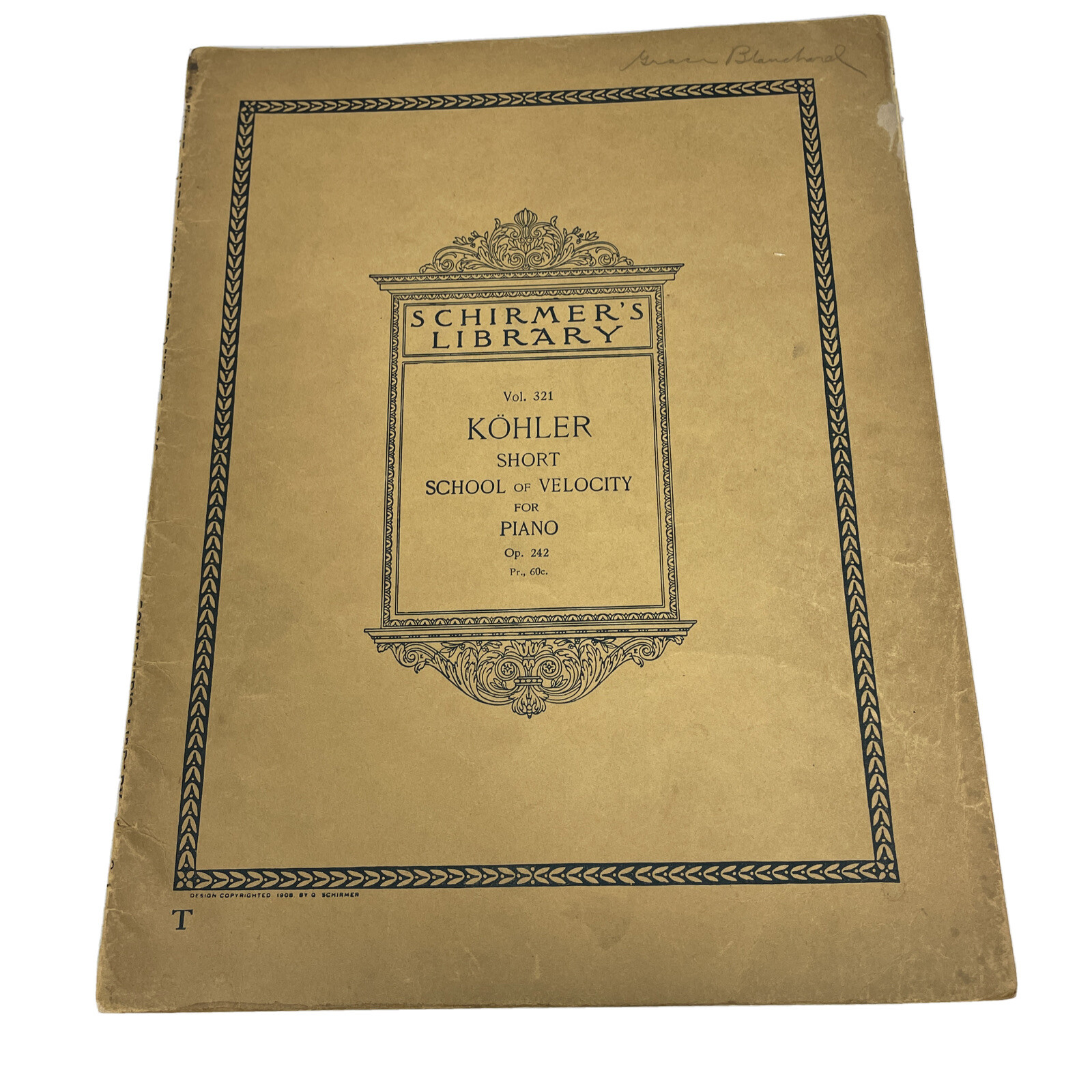 Kohler Short School of Velocity for Piano Schirmer Library Volume 321 ...