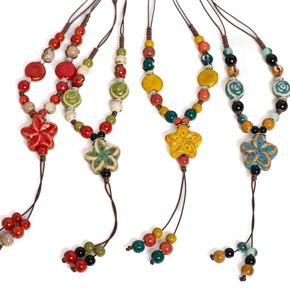 Round Star Handmade Ceramic Necklace Adjustable Pendant in Gem Blue ...