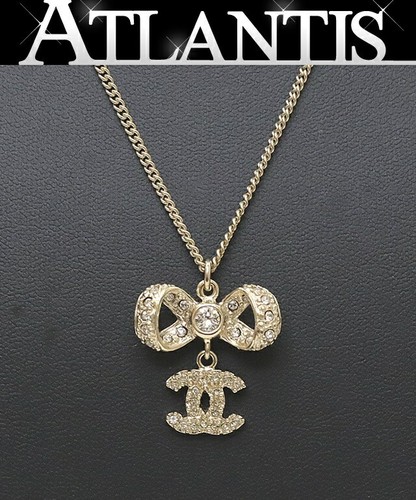 CHANEL Hiroo Ribbon Coco Mark Necklace Rhine B16V agne Gold | eBay