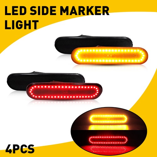 Front+Rear Red Side Bumper Amber Marker Lights Fit 02-05 Honda Civic ...