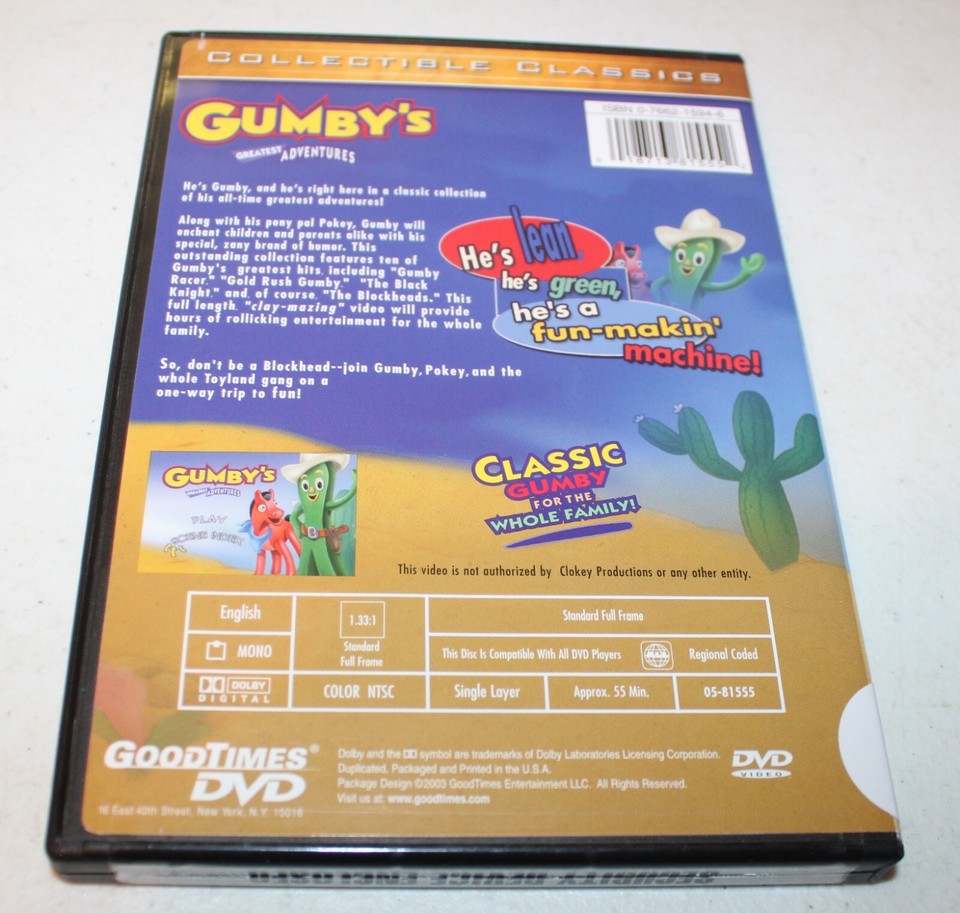 Gumbys Greatest Adventures (DVD, 2003) Classic Gumby for the Whole ...