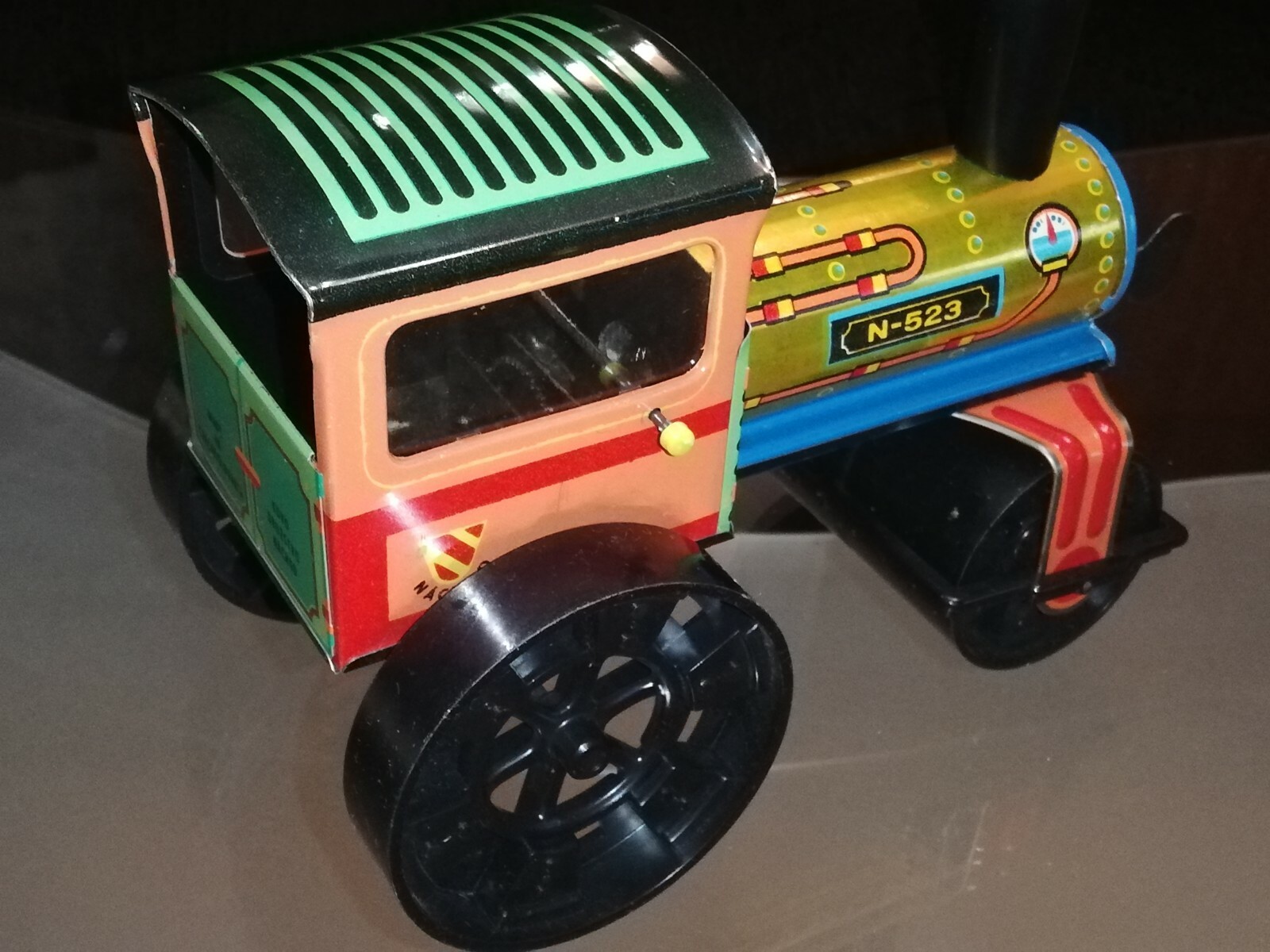 VINTAGE RARE MECHANICAL ROAD ROLLER Clock work WIND-UP TIN TOY.Steam ...