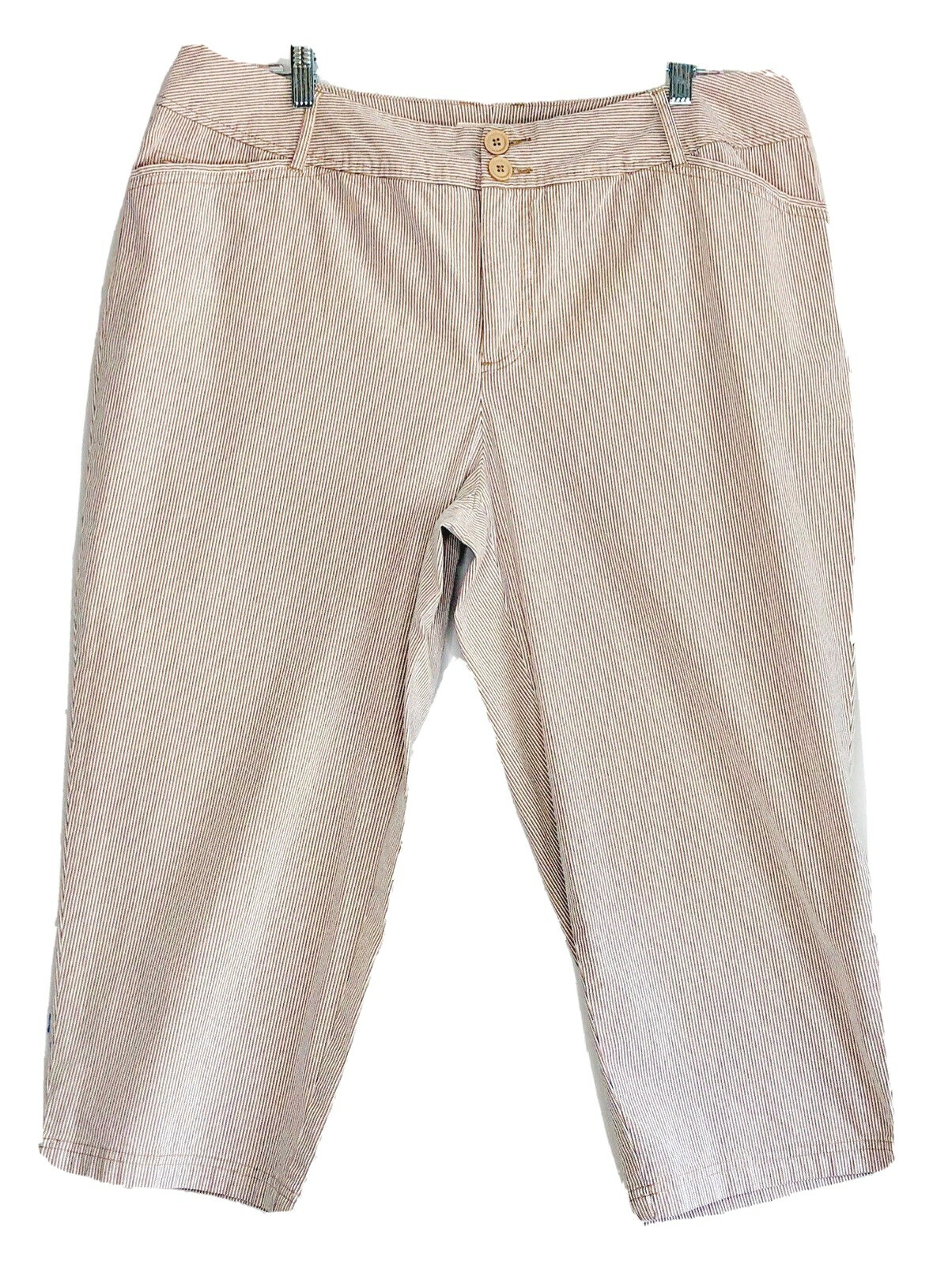 St Johns Bay Woman Stretch Size 18W Tan White Black Stripe Comfort ...