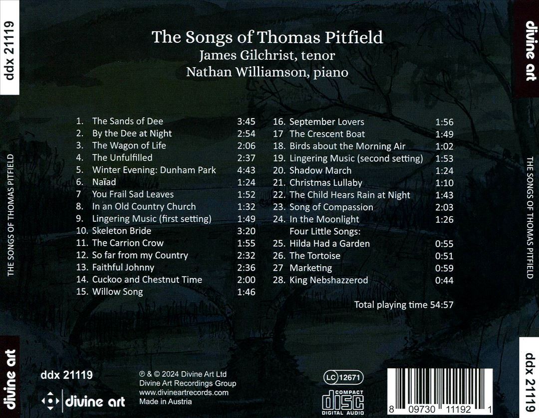JAMES GILCHRIST / NATHAN WILLIAMSON SONGS OF THOMAS PITFIELD NEW CD ...
