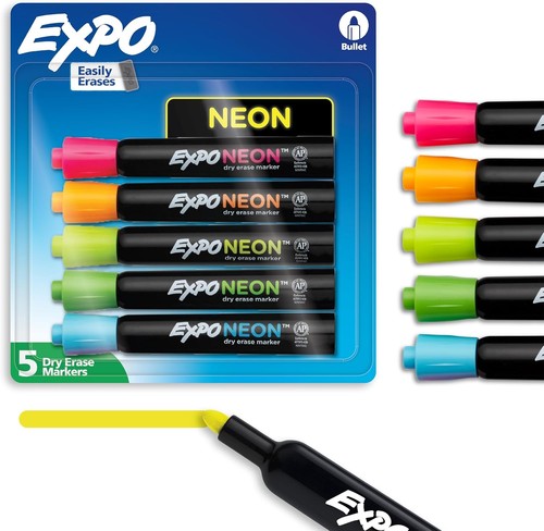 Expo Neon Dry Erase Markers Bullet Tip 5 Count (Pack of 1), Assorted ...