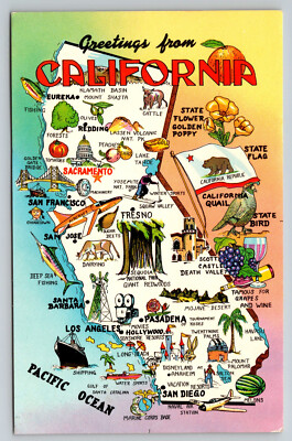 Greetings from California State Map Flag Postcard | eBay