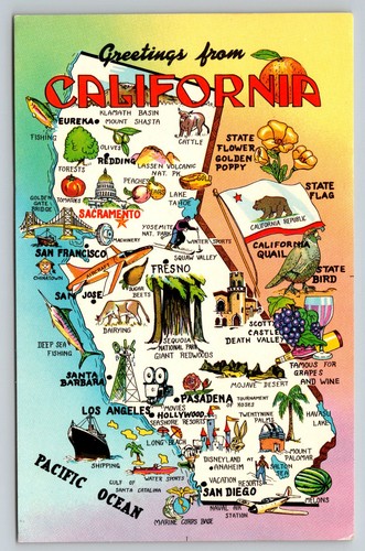 Greetings from California State Map Flag Postcard | eBay