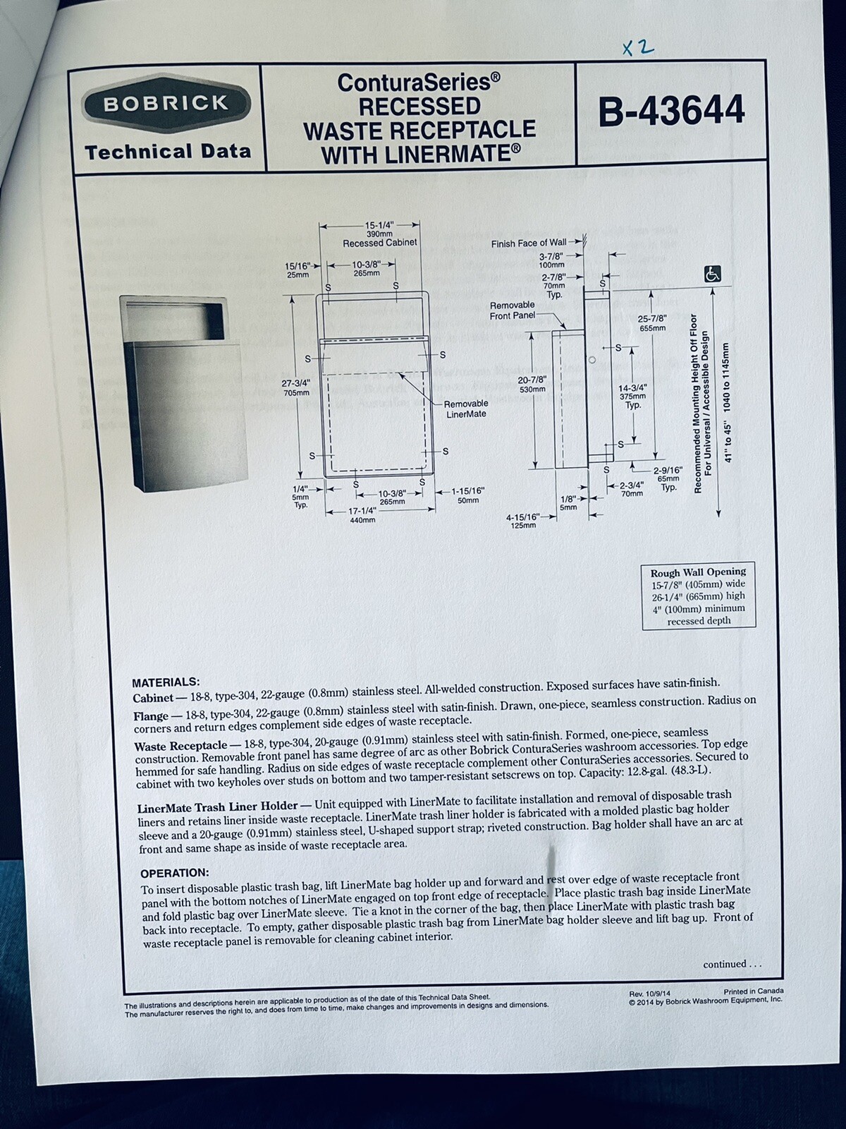 Bobrick B-43644 Recessed Waste Receptacle for sale online | eBay
