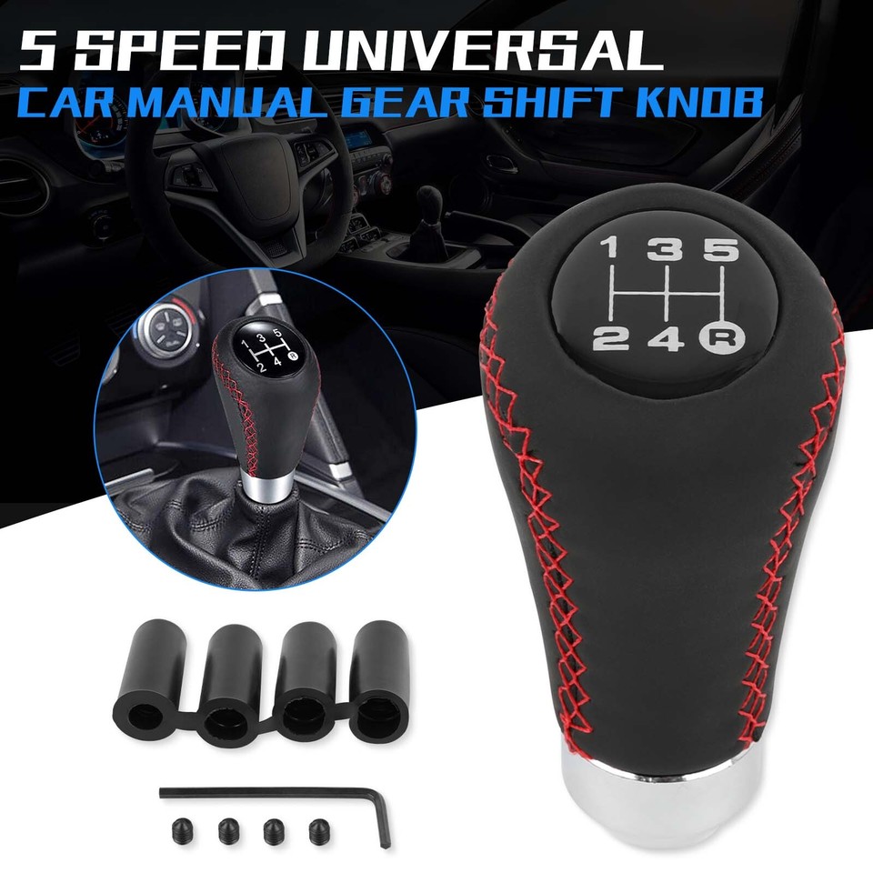 Manual Car Gear Shift Knob Replacement 5 Speed Red Leather for ...