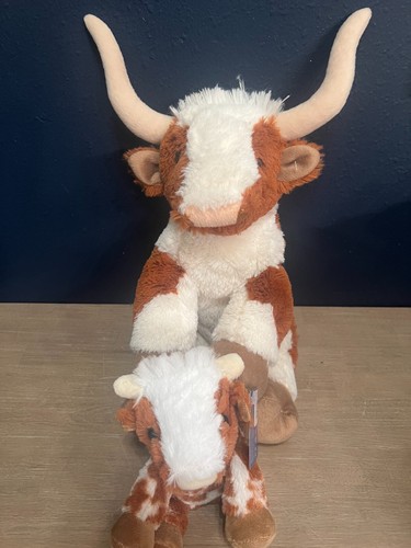 Build-a-Bear Longhorn Bull Cow Plush With a NWT Mini Baby Small Fry ...