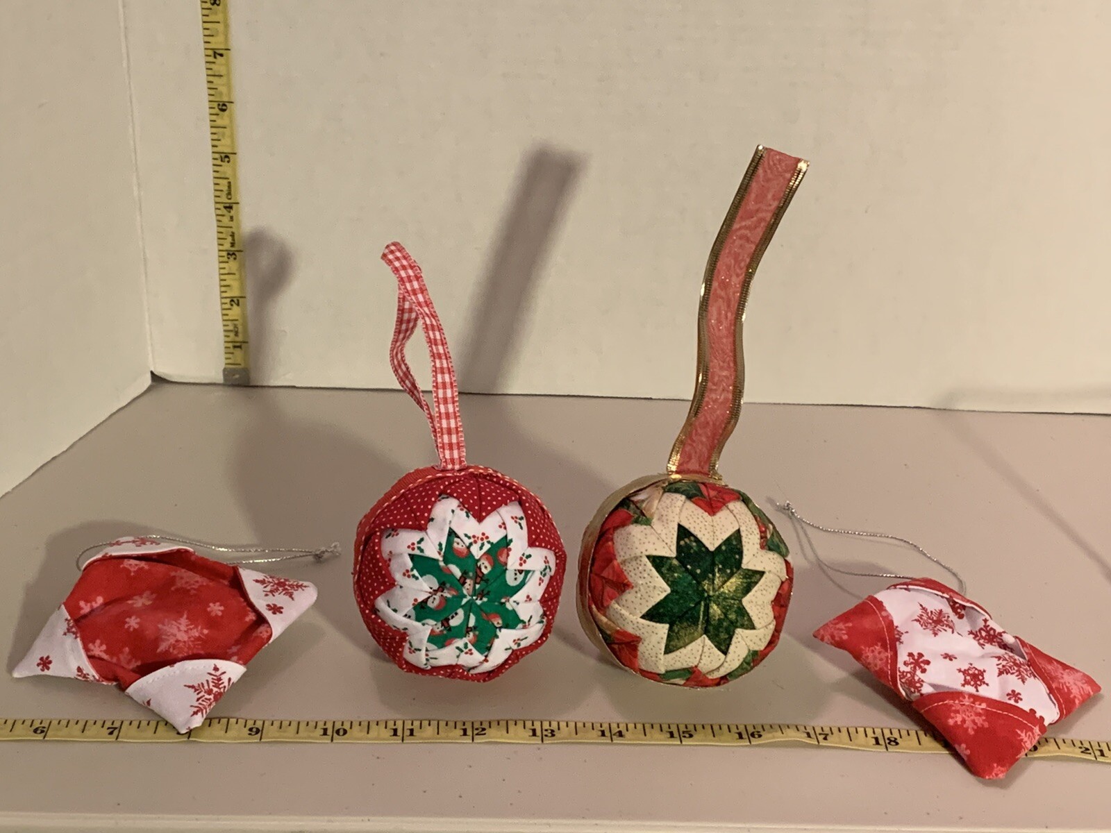 Lot Of 4 Hand Crafted Quilted Folded Star Ball Christmas Tree Ornament ...