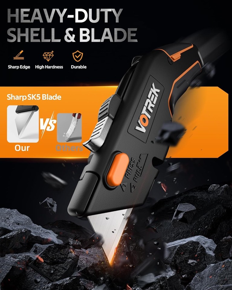 Box Cutter Utility Knife, [2-in-1] Retractable Box Cutter, Safety Heavy ...