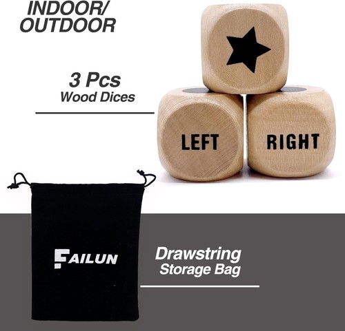 Left Right Center Game Dice 1 Inch Wooden with Drawstring Bag, Easy to ...