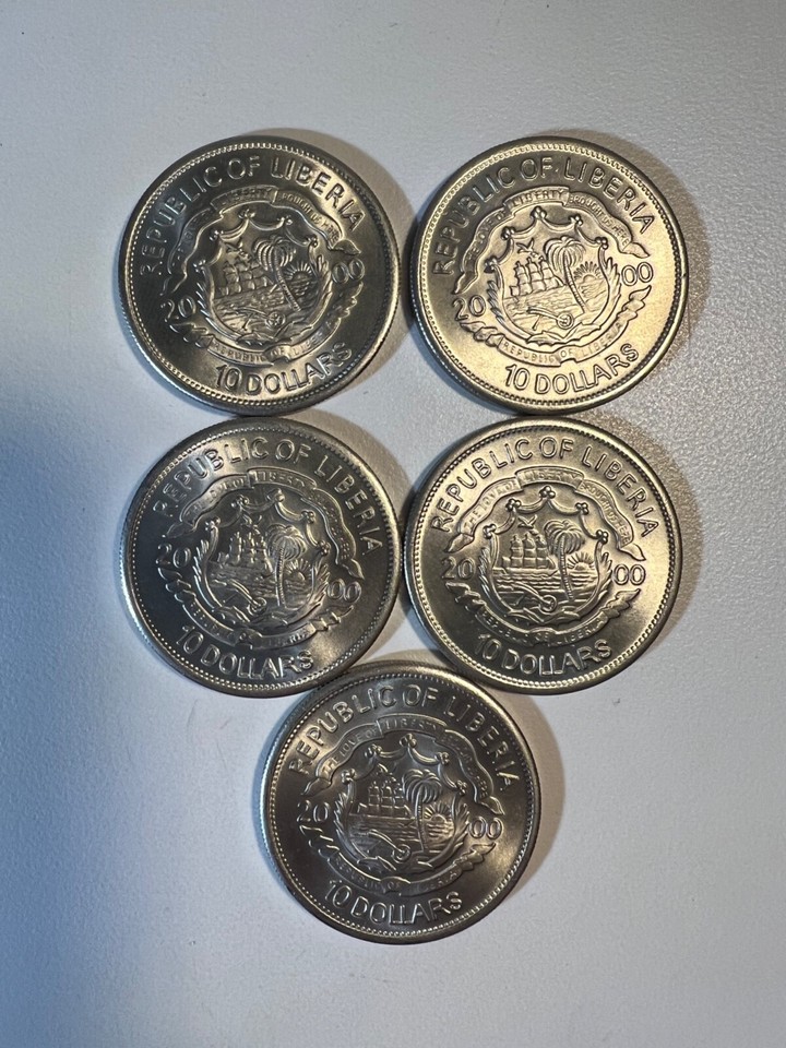 5 Rare John F. Kennedy Jr. Uncirculated Liberia $10 Commemorative Coins ...