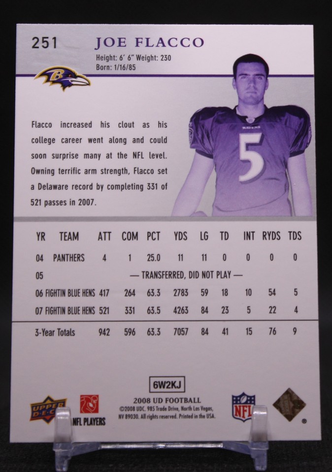 Joe Flacco #251 2008 Upper Deck Baltimore Ravens RC Rookie | eBay