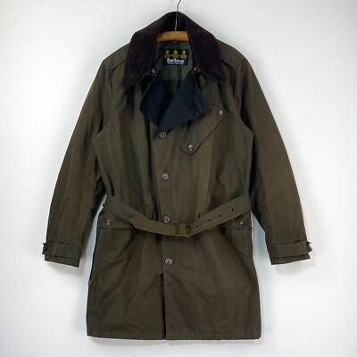 Barbour Souter Wax Trench Coat Mens Medium Green Duster Belted Military ...