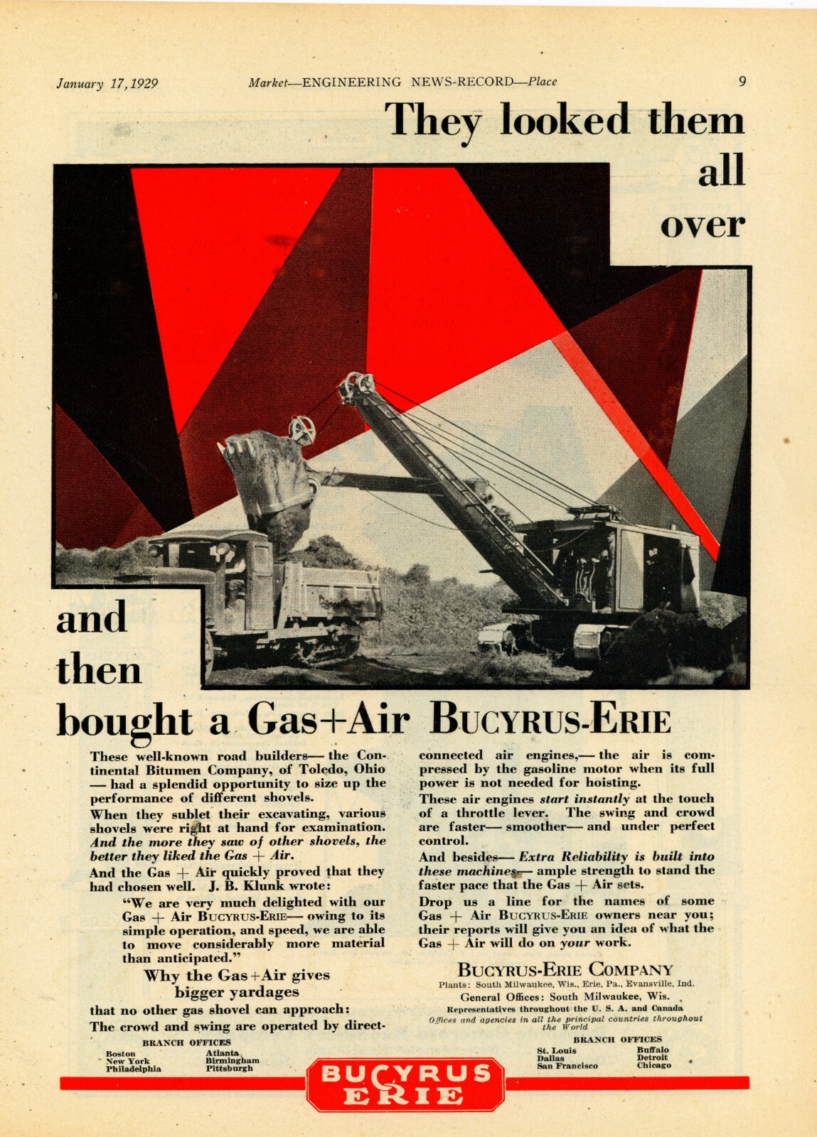 1927 Bucyrus Erie Ad: Continental Bitumen Co. of Toledo, OhiO ...