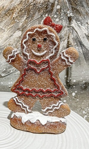 Gingerbread Girl Figure Christmas Tabletop Decor Resin 6" Red Bow ...