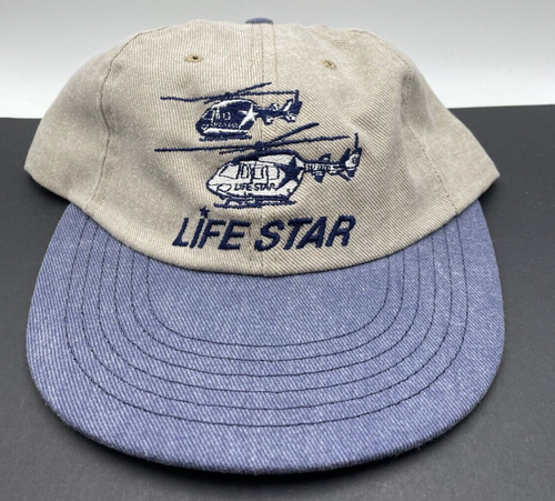 LIFE STAR Logo Helicopter Embroidered Hat Cap Two Tone Tan & Blue ...