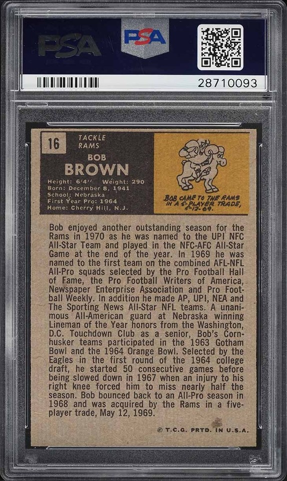 1971 Topps FB Card # 16 Bob Brown Los Angeles Rams HOF PSA 8 NM-MT | eBay