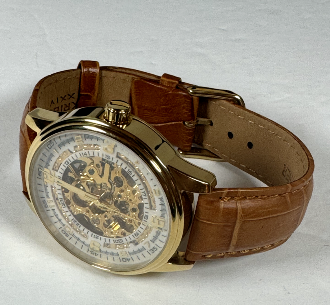 AKRIBOS XVII Men's Automatic Skeleton Watch Gold Tone New in Box | eBay