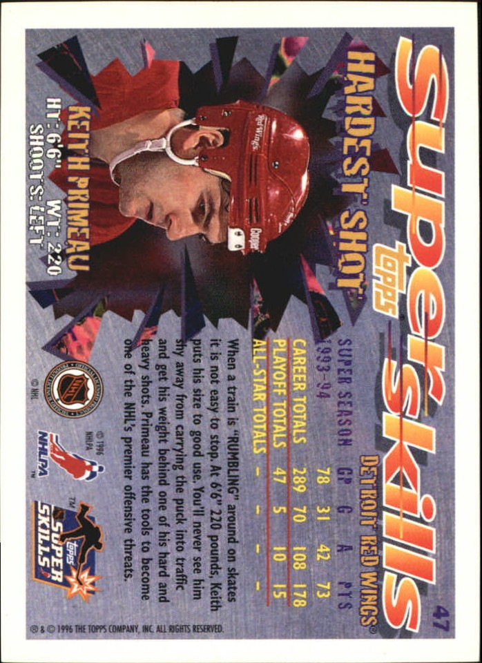 1995-96 Topps SuperSkills Red Wings Hockey Card #47 Keith Primeau | eBay