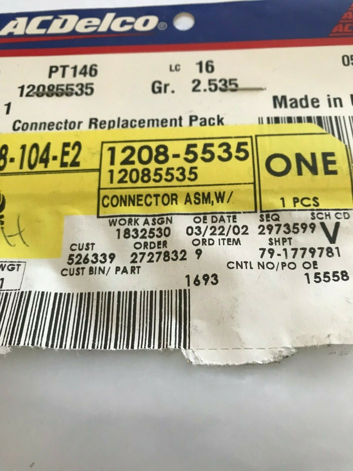 1997-2004 Corvette Cabin Air Temperature Sensor Connector NEW GM ...