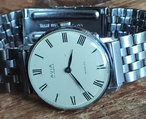 AVIA Watch Swiss Made Manual Wind 17 Jewels Movement STEEL BLUE HANDS ...