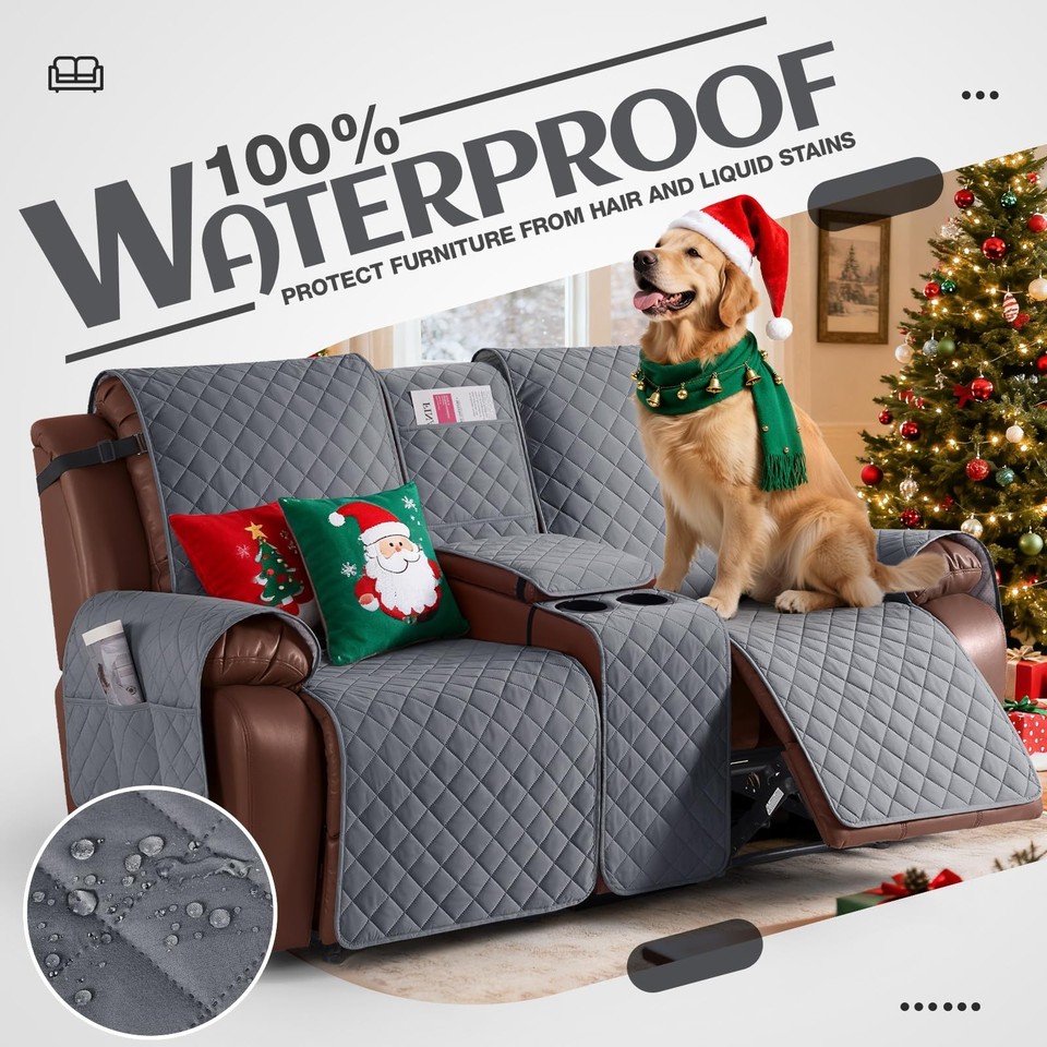 100% Waterproof Recliner Loveseat Cover with Console, Non-Slip ...