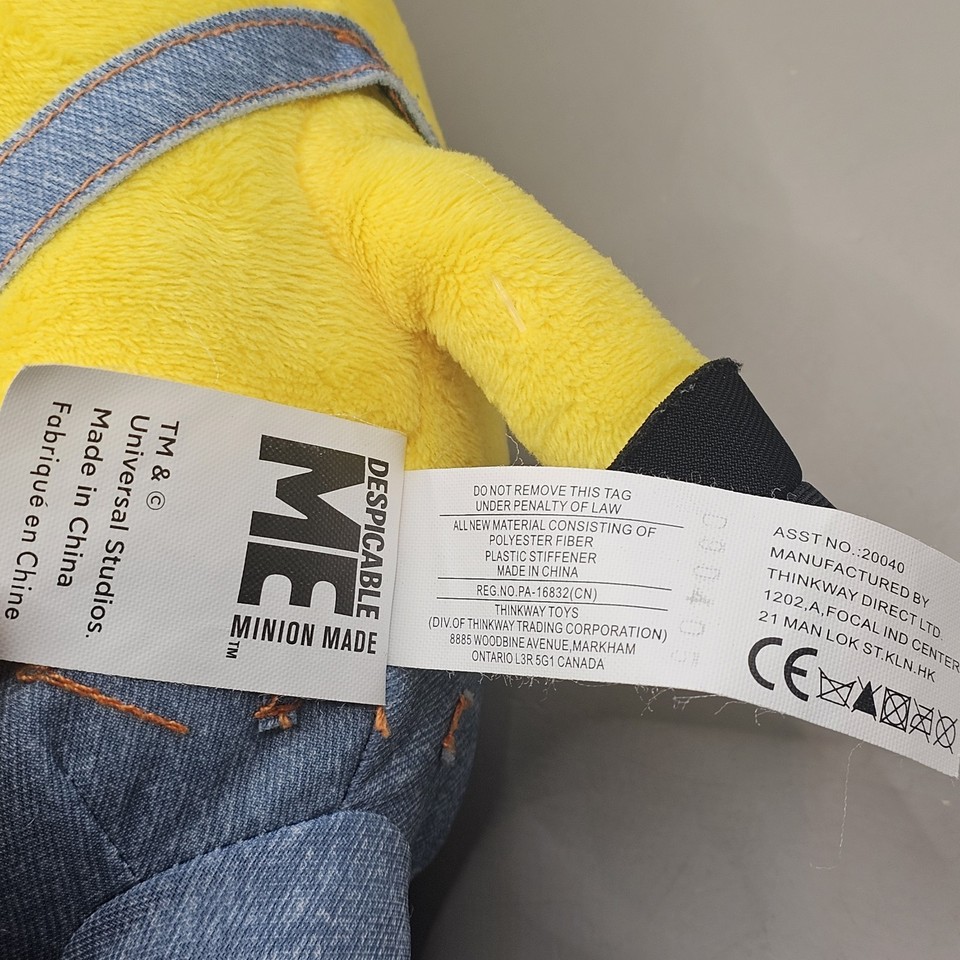 Despicable Me Stuart Minion Soft Plush Toy 10" Thinkway Toys Plastic ...