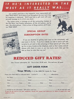Vintage 1953 Print Ad True West Special Group Subscription Magazine ...