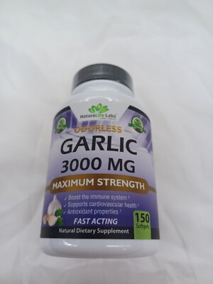 Odorless Pure Garlic 3000 mg per Serving Maximum Strength 150 Soft gels ...