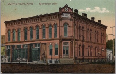 1910 McPHERSON, Kansas Postcard "McPherson Bank" Building / Street View ...