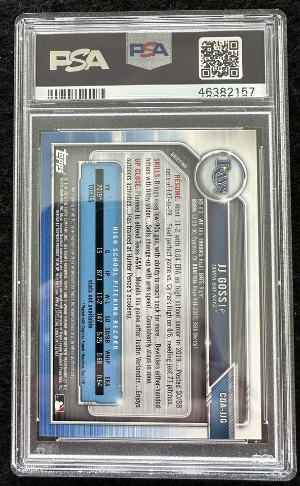 JJ GOSS 2019 Bowman 1st Card Chrome Rookie Auto Tampa Rays PSA 8 | eBay
