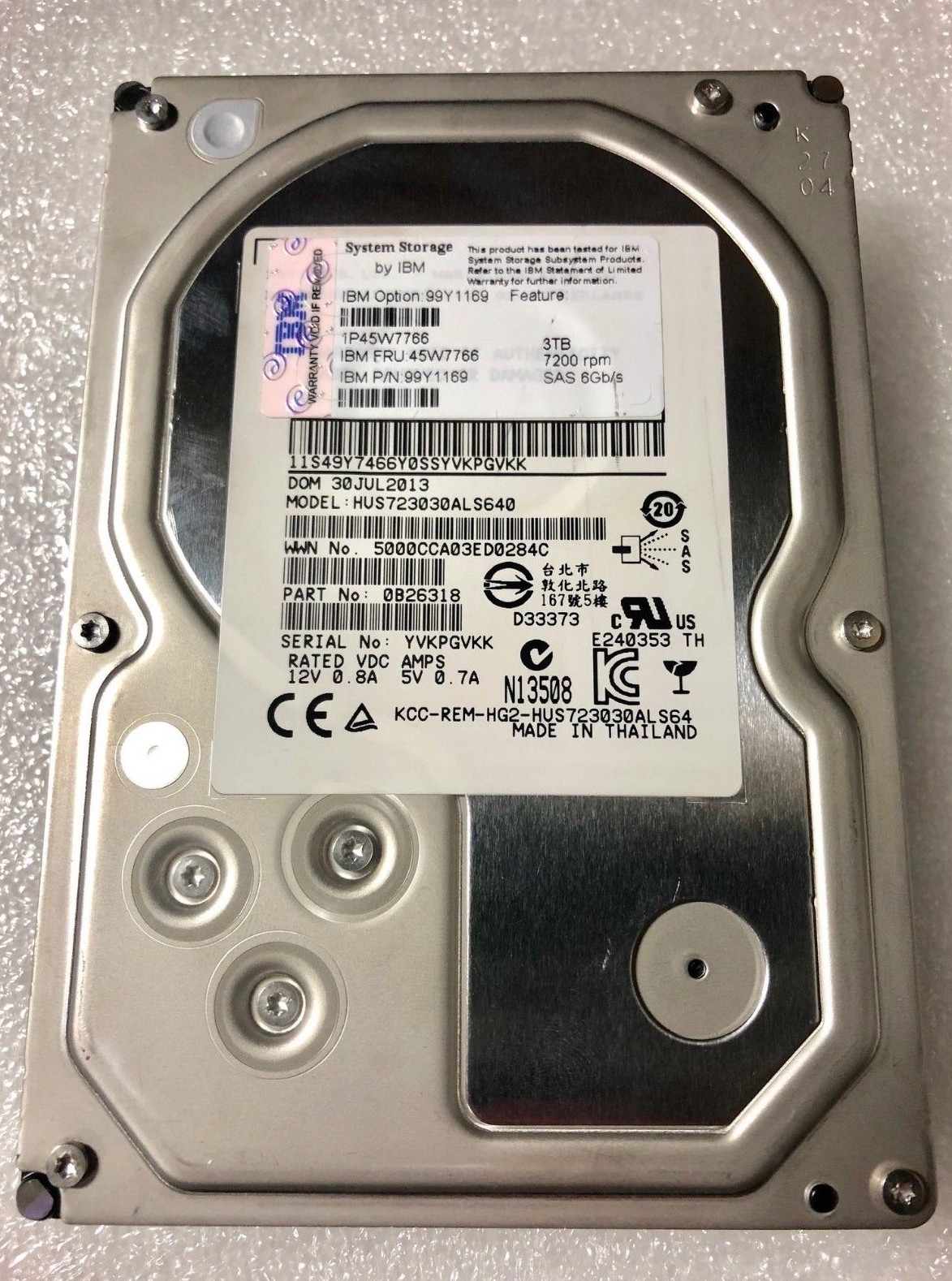 45W7766 99Y1169 3TB 7200RPM 6Gb's SAS XIV G3 HD no tray HUS723030ALS640 ...
