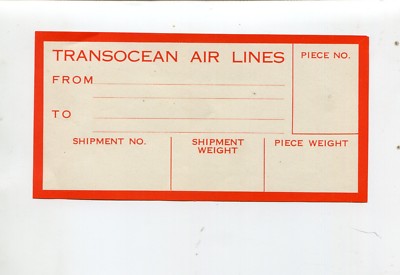 Vintage Airline Luggage Label TRANSOCEAN AIRLINES Cargo name label | eBay