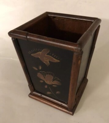 Bamboo Wood Pencil Holder Desk Organizer Decor Plant Pot Hummingbird ...