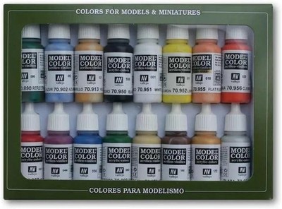 Vallejo Model Color Paint Set – 16 x 17ml Basic USA Acrylic Colours ...
