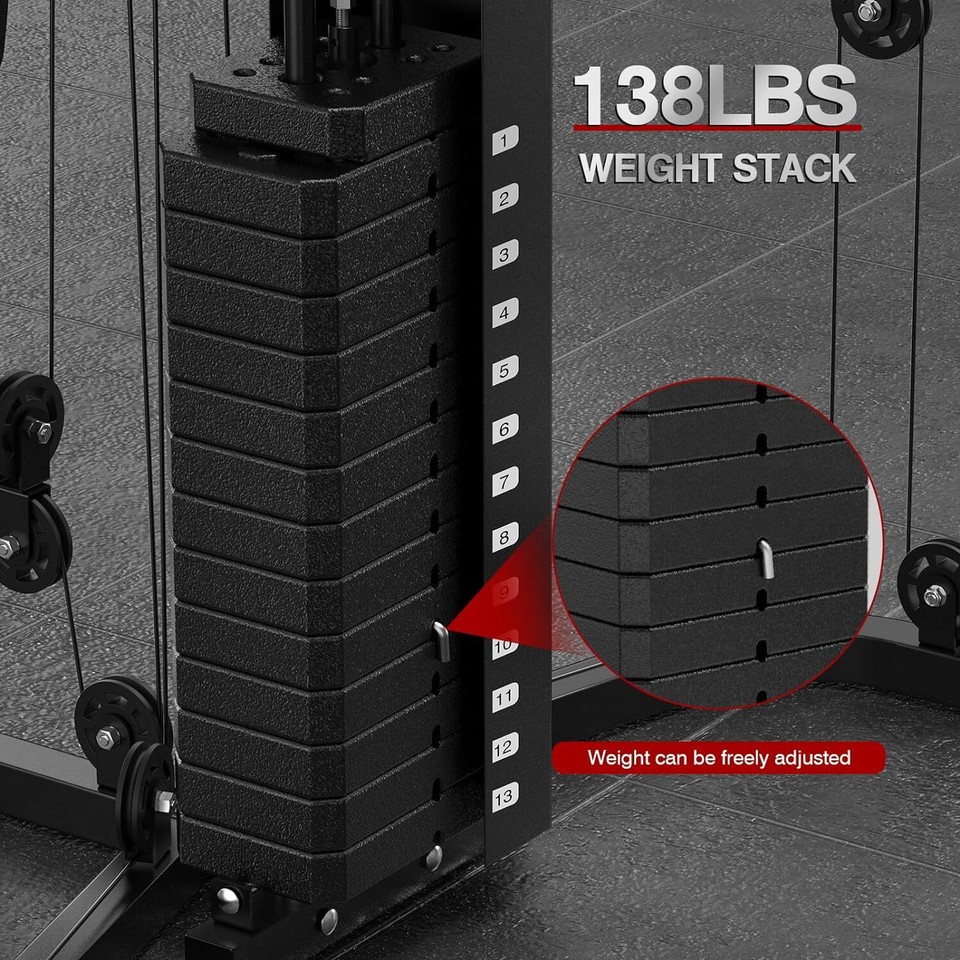 Home Gym System Workout Station Smith Machine with 138LB Weight Stacks ...