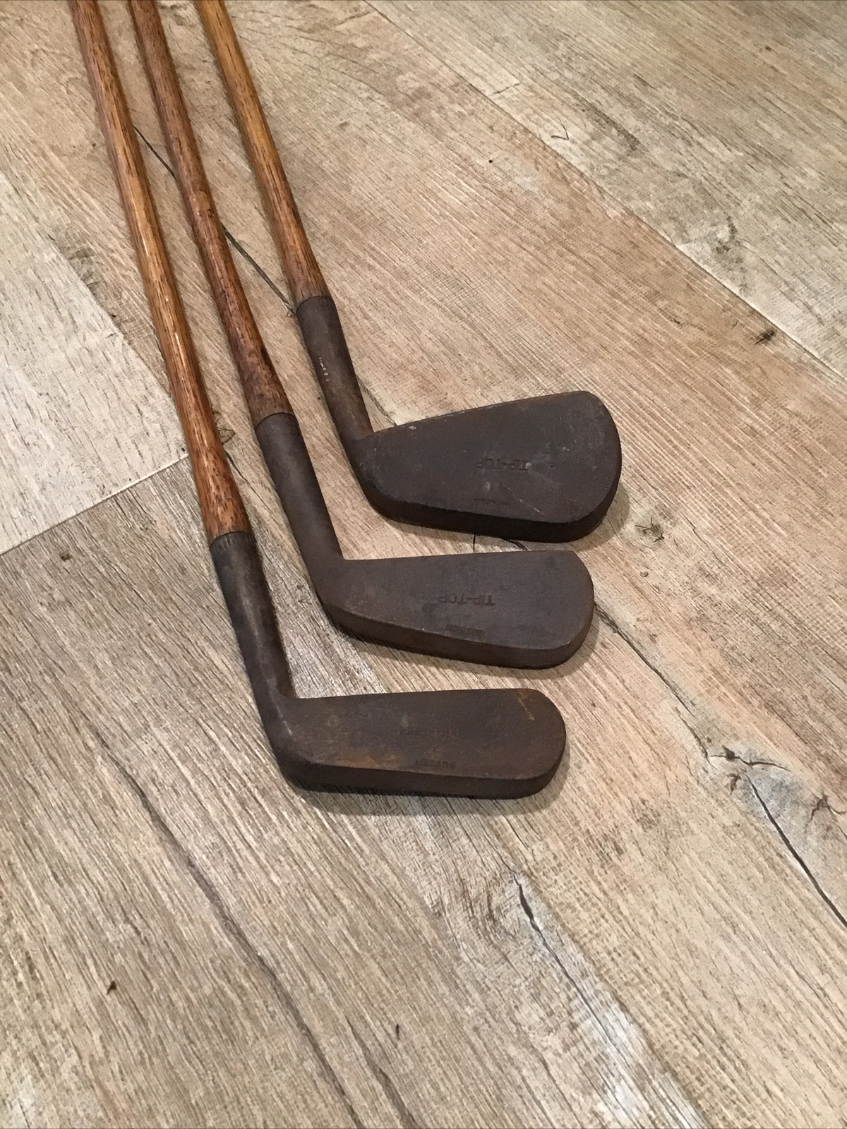 Set of 3 Vintage Tip-Top Hickory Shaft Iron Set RH Mashie, Mid Iron ...