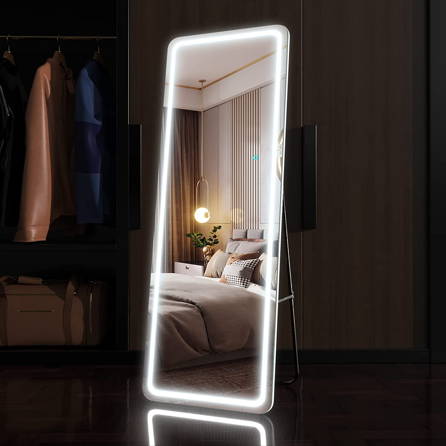 Full Length Mirror Lighted 63"X20", Body Mirror with Lights-Led Stand ...