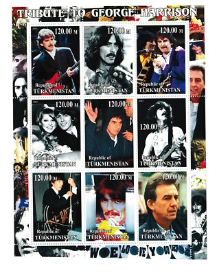 Turkmenistan 2001--THE BEATLES/GEORGE HARRISON stamp sheet of 9 stamps ...