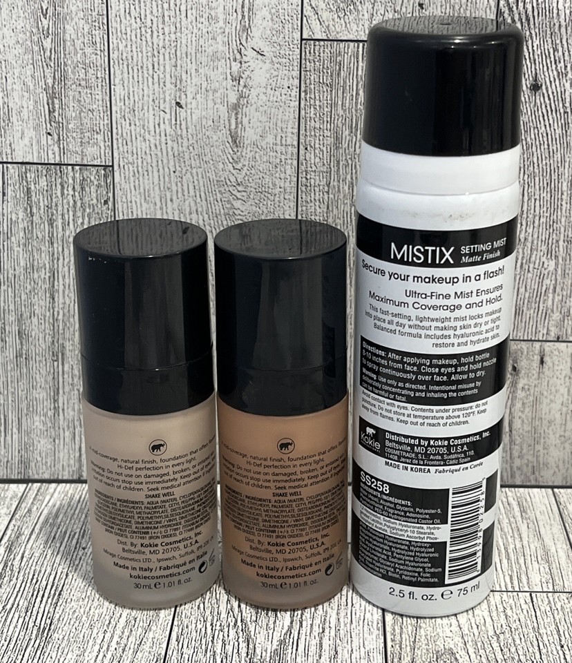 Kokie (2) Skin Perfect HD Foundation 10C 30C & Mistix Matte Setting Mist | eBay