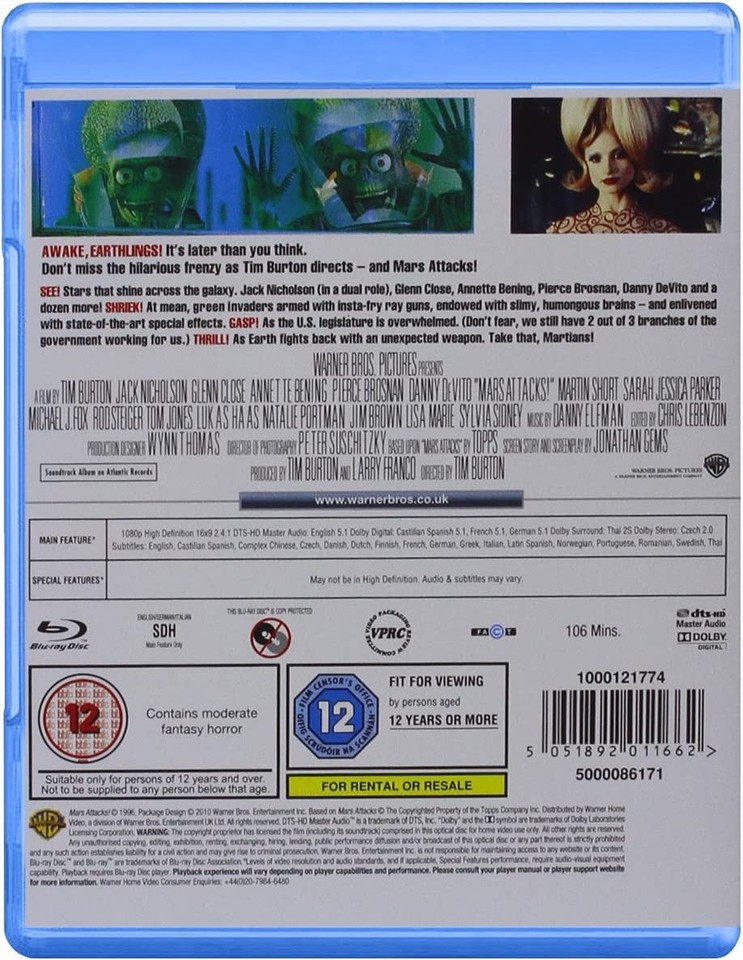 Mars Attacks! (Blu-ray) Annette Bening Danny DeVito Glenn Close (US IMPORT) 5051892011662 | eBay ...