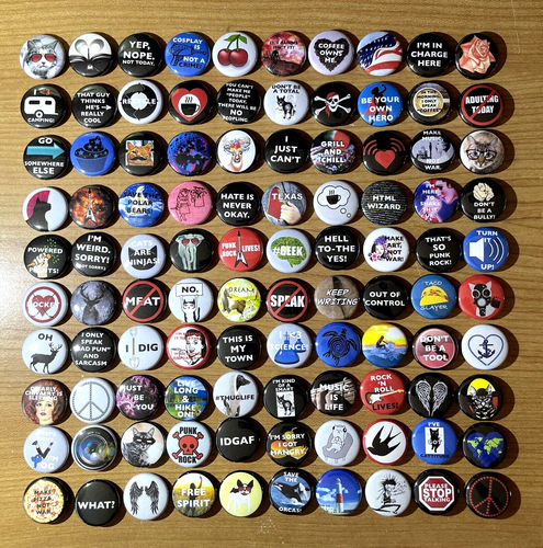 HUGE Lot of 100 Buttons Pins Vintage Style 80's 90's Funny ...