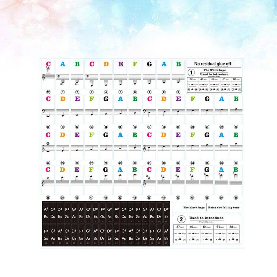 Color Piano Stickers Piano Stickers 88 Key Colorful Piano Keyboard ...