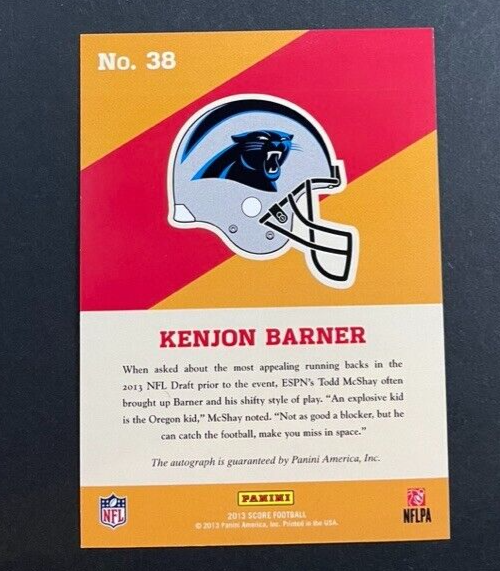 2013 Panini Score - Kenjon Barner #38 Carolina Panthers - RC AUTO /99 ...