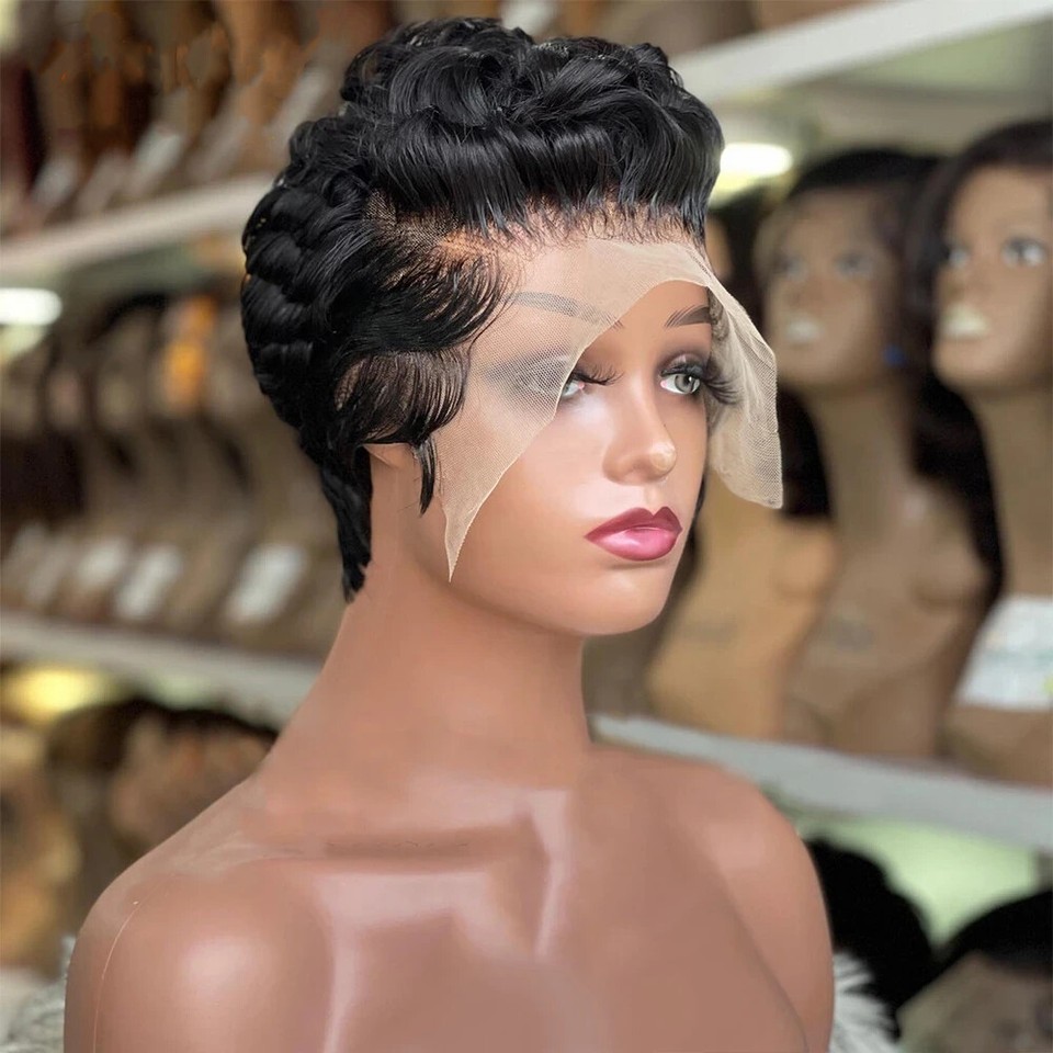 Short Human Hair Wig Highlight Pixie Cut Lace Front Human Hair Wigs ...