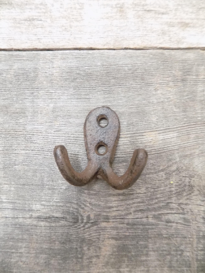 5 Rustic Double Coat Hooks Cast Iron Wall Mount Hat Hook Towel Hardware ...