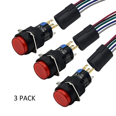 K16-371 Illum. Push Button 16Mm Latch Round Red. 3PACK FAST FREE ...